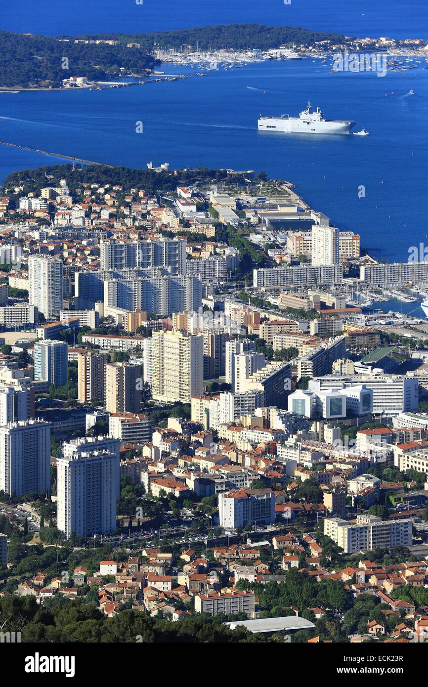 France, Var, Toulon, harbor from Mount Faron, the peninsula of Saint ...