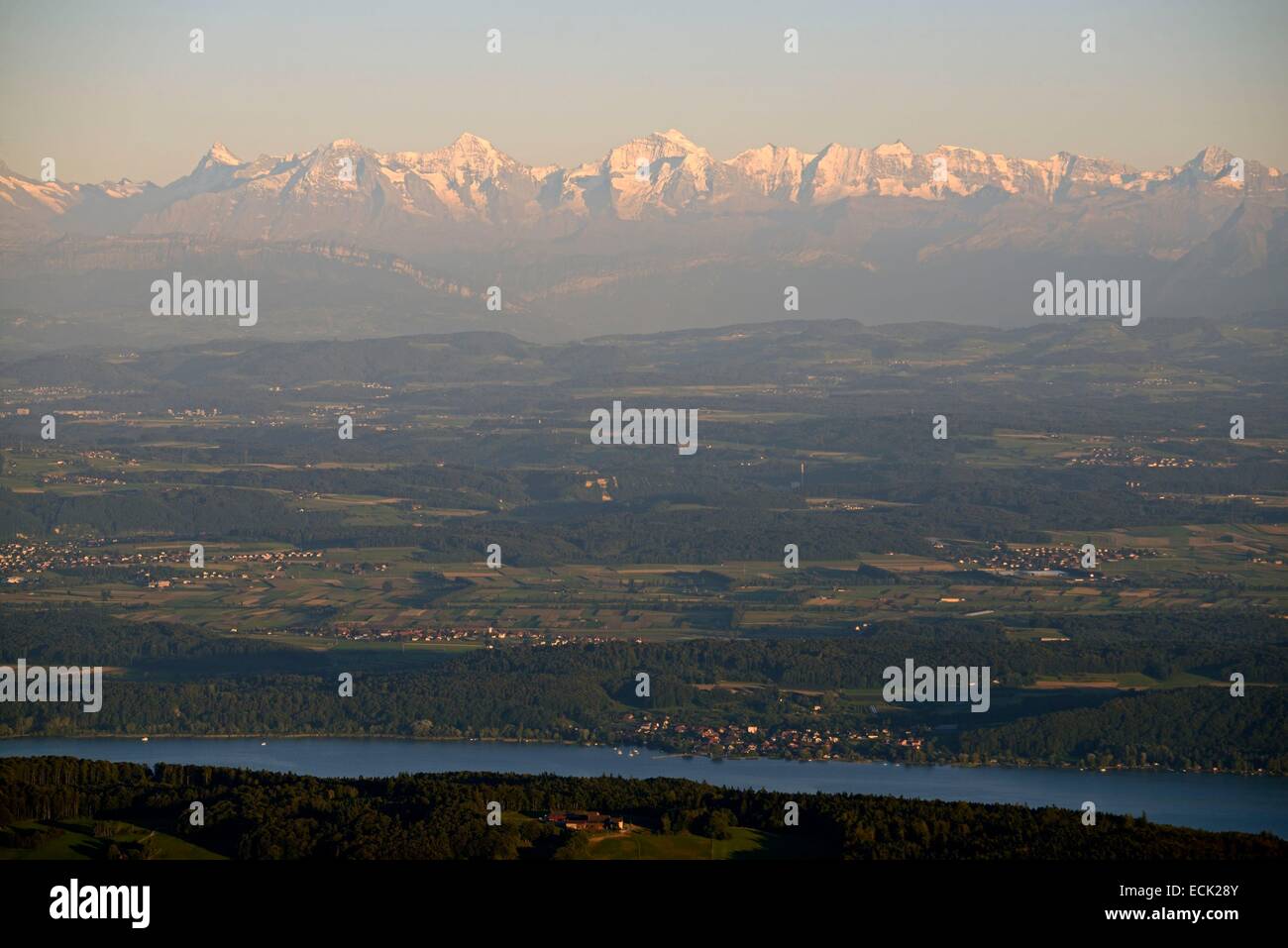 Switzerland, the Swiss massif and Lake Biel at sunset Alps, Panorama ...