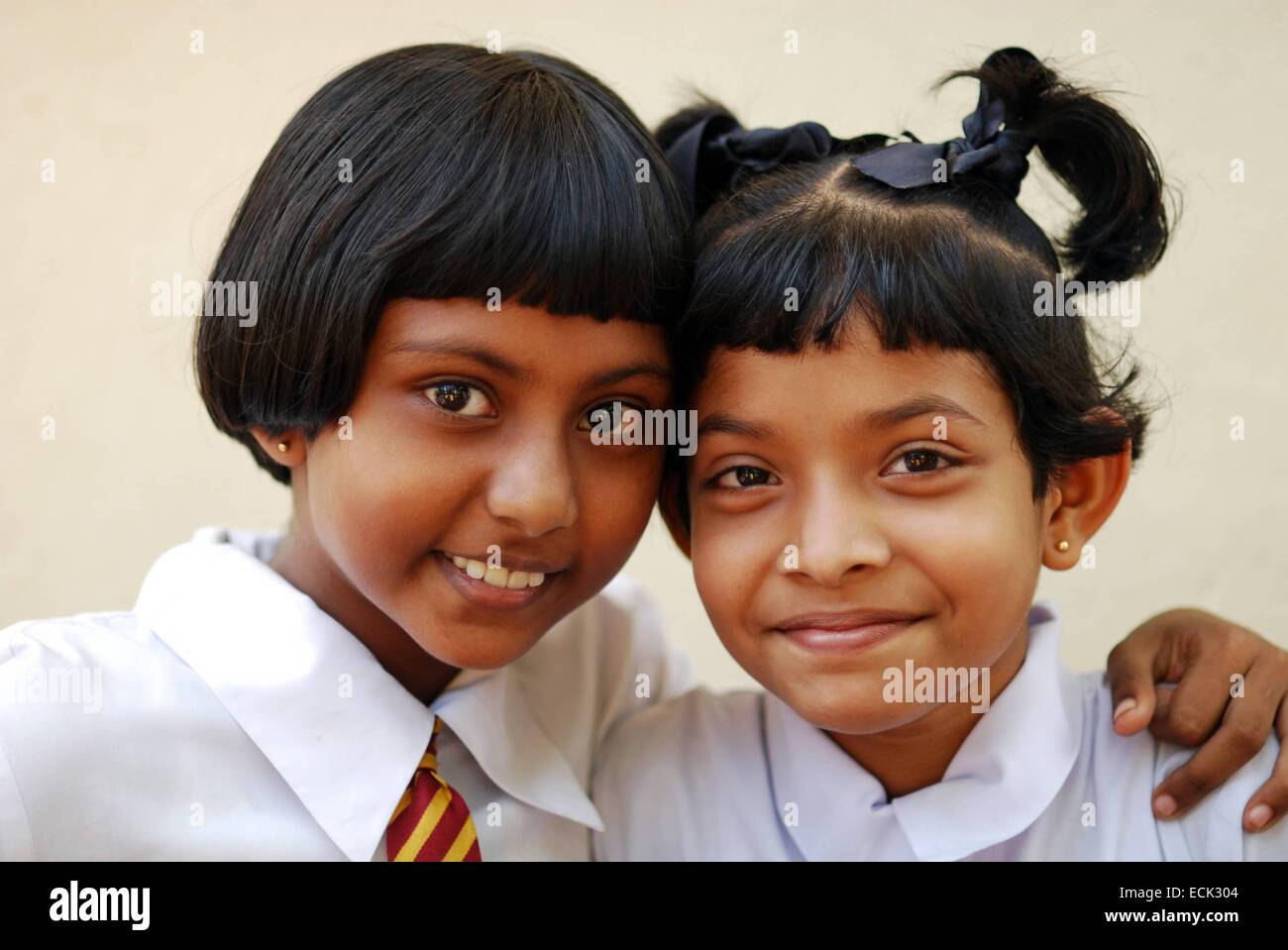 Sri Lanka, Colombo, portrait of 2 smiling schoolgirls Stock Photo - Alamy