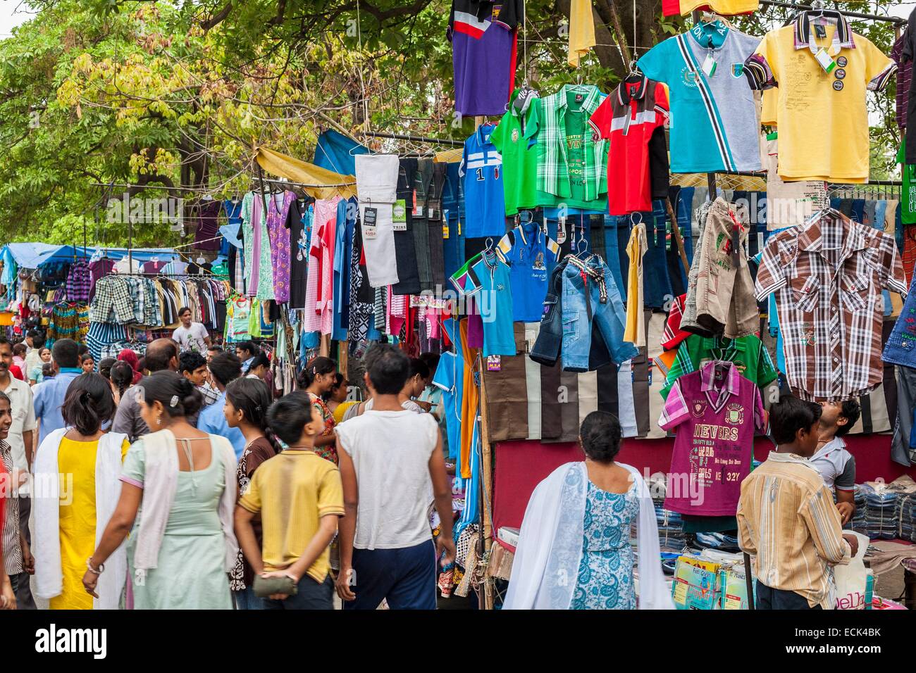 India, New Delhi, Saket district, Saket Market, clothing vendors Stock ...