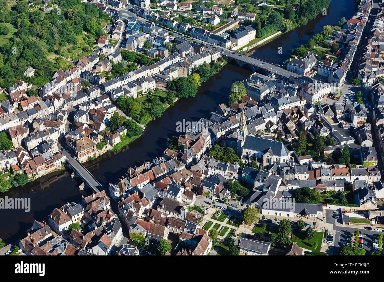 France, Indre, Argenton sur Creuse, the town (aerial view Stock Photo ...