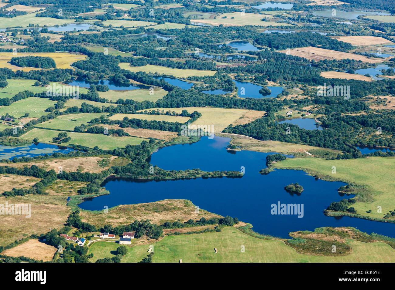 France, Indre, Migne, ponds in La Brenne regional park (aerial view ...