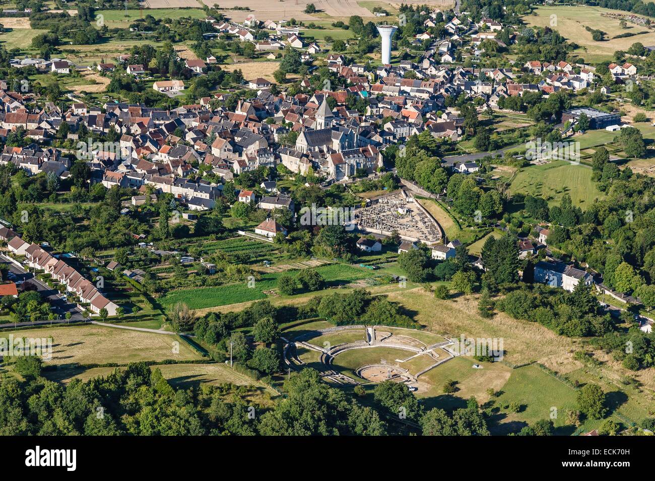 France, Indre, Saint Marcel, amphitheater and the village (aerial view ...