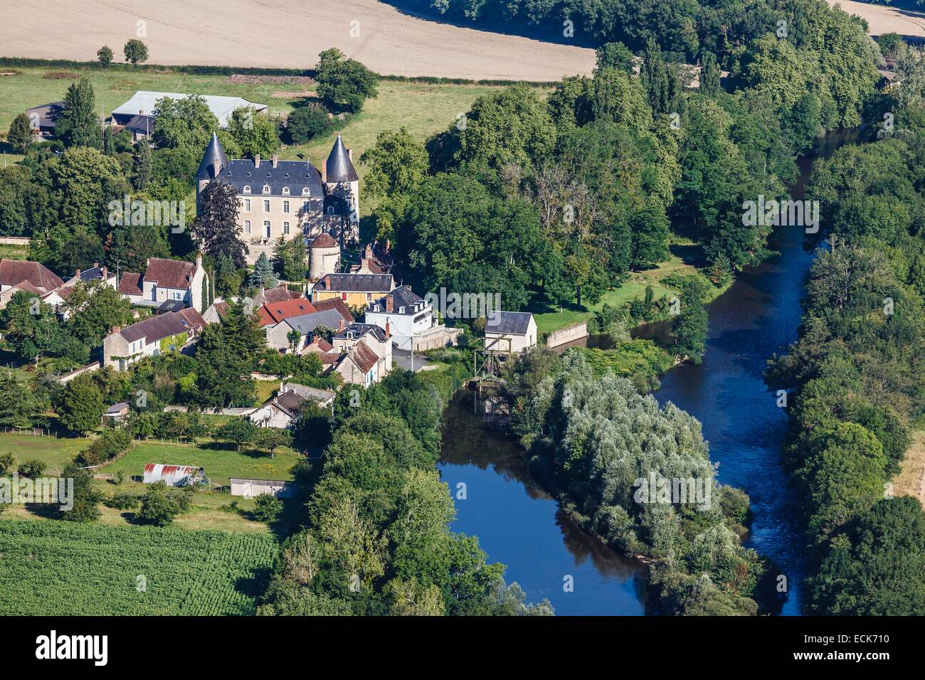France, Indre, Thenay, Conive castle and la Creuse castle (aerial view ...
