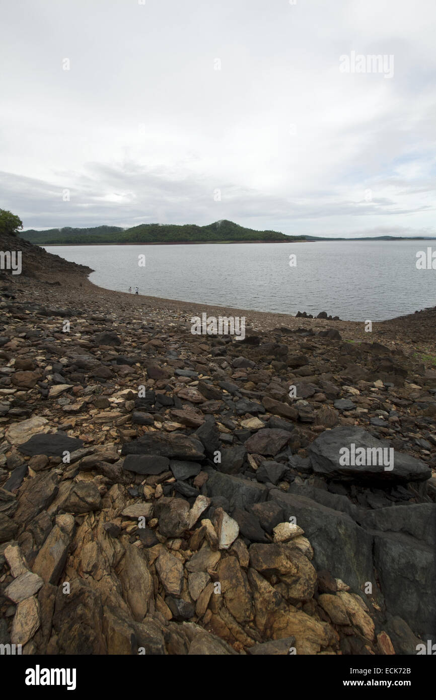 Natural rock cut formations of the Bhadra dam reservoir . Scenic view ...