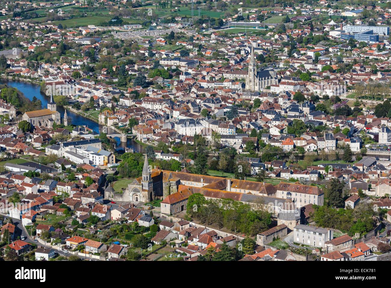 France, Vienne, Montmorillon, the town, Notre Dame church and Maison ...