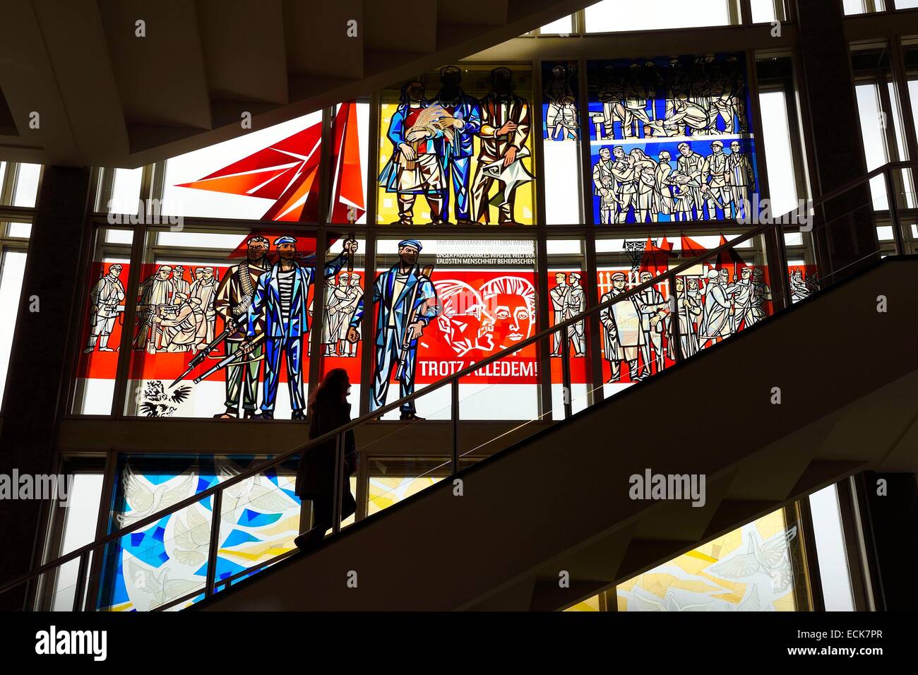 Germany, Berlin, stained glass window from the history of the German ...