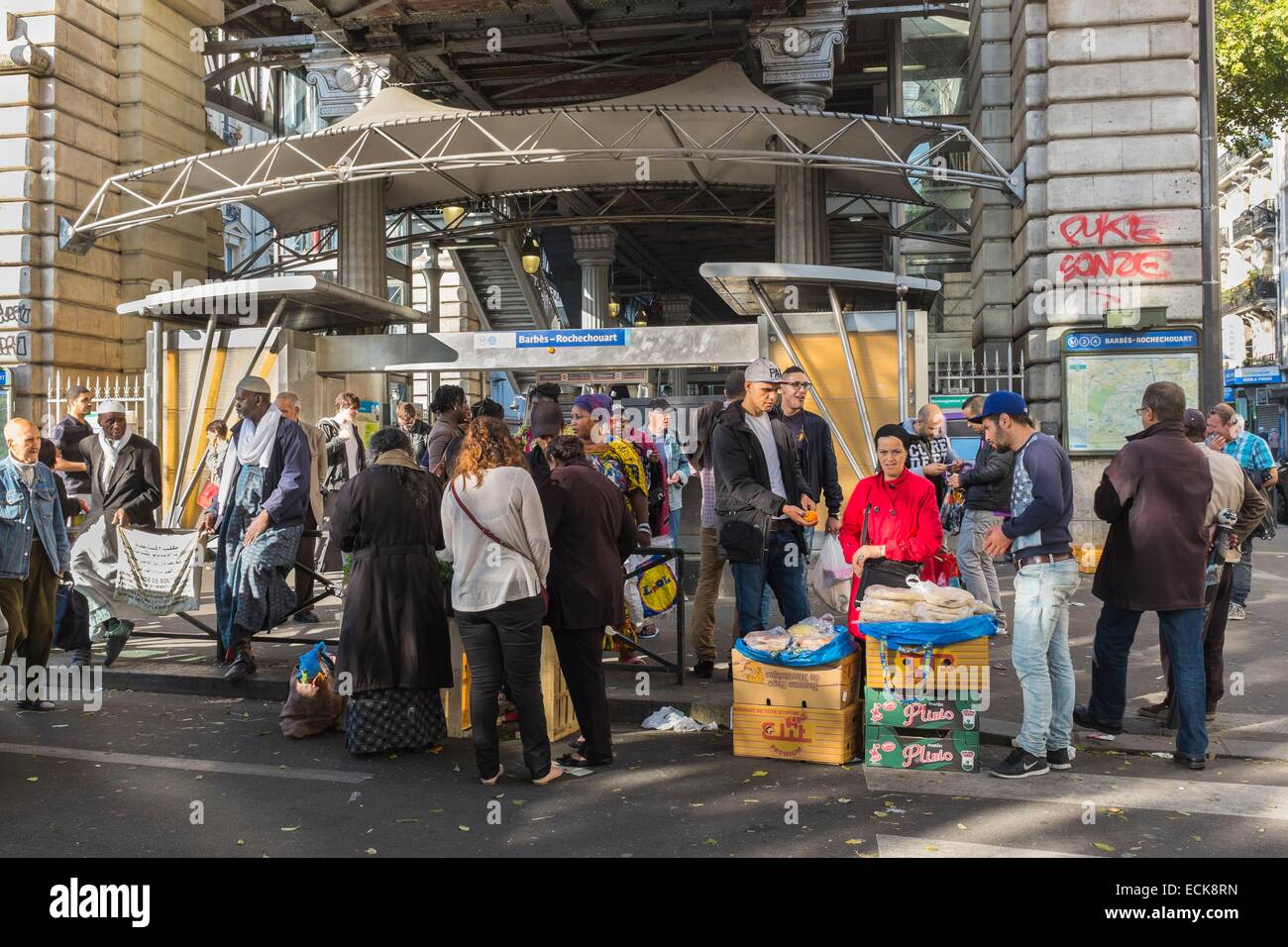 France, Paris, boulevard de la Chapelle, Barbes market under the ...