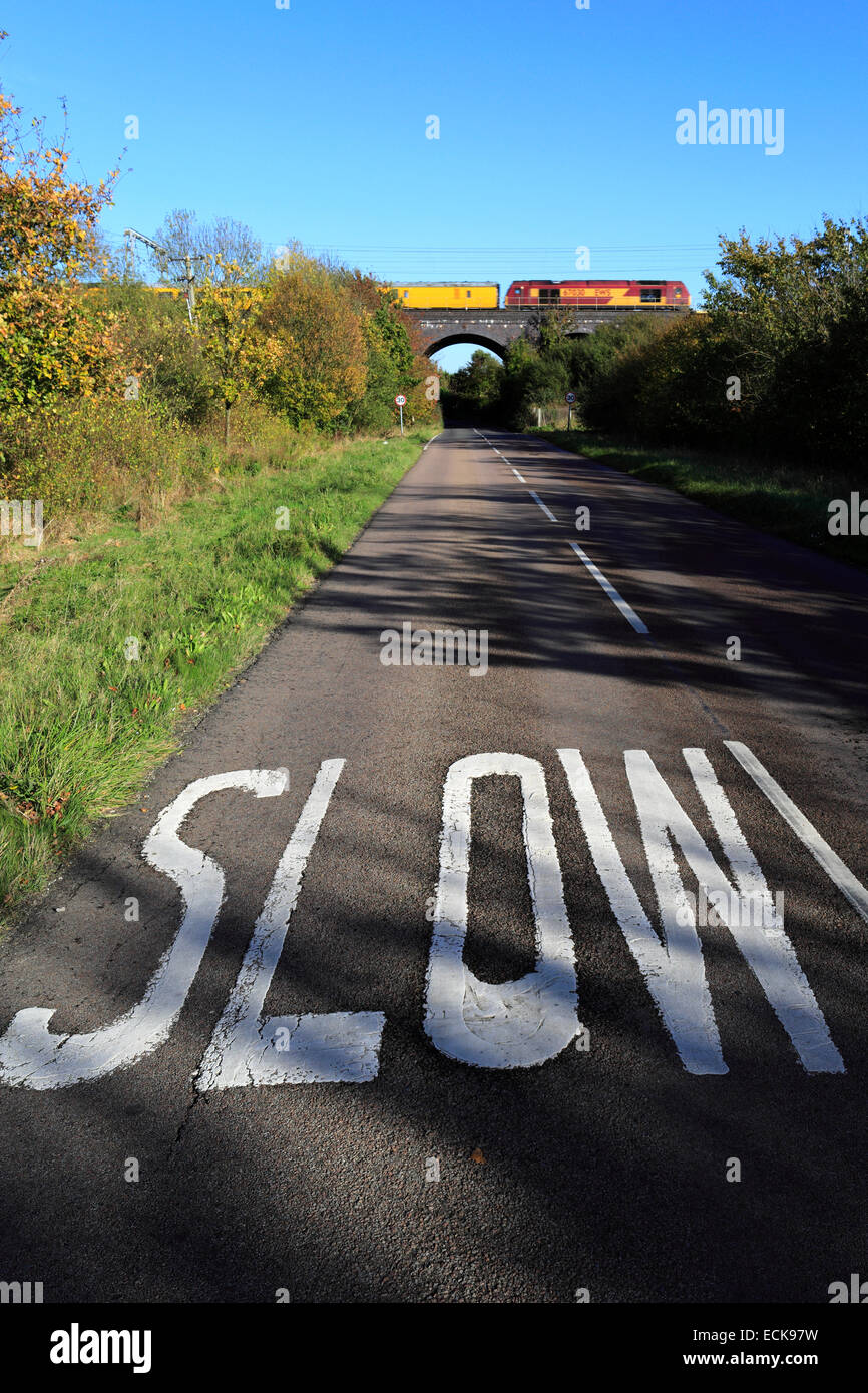 SLOW road sign to illustrate concepts for trains and motion, Electric ...