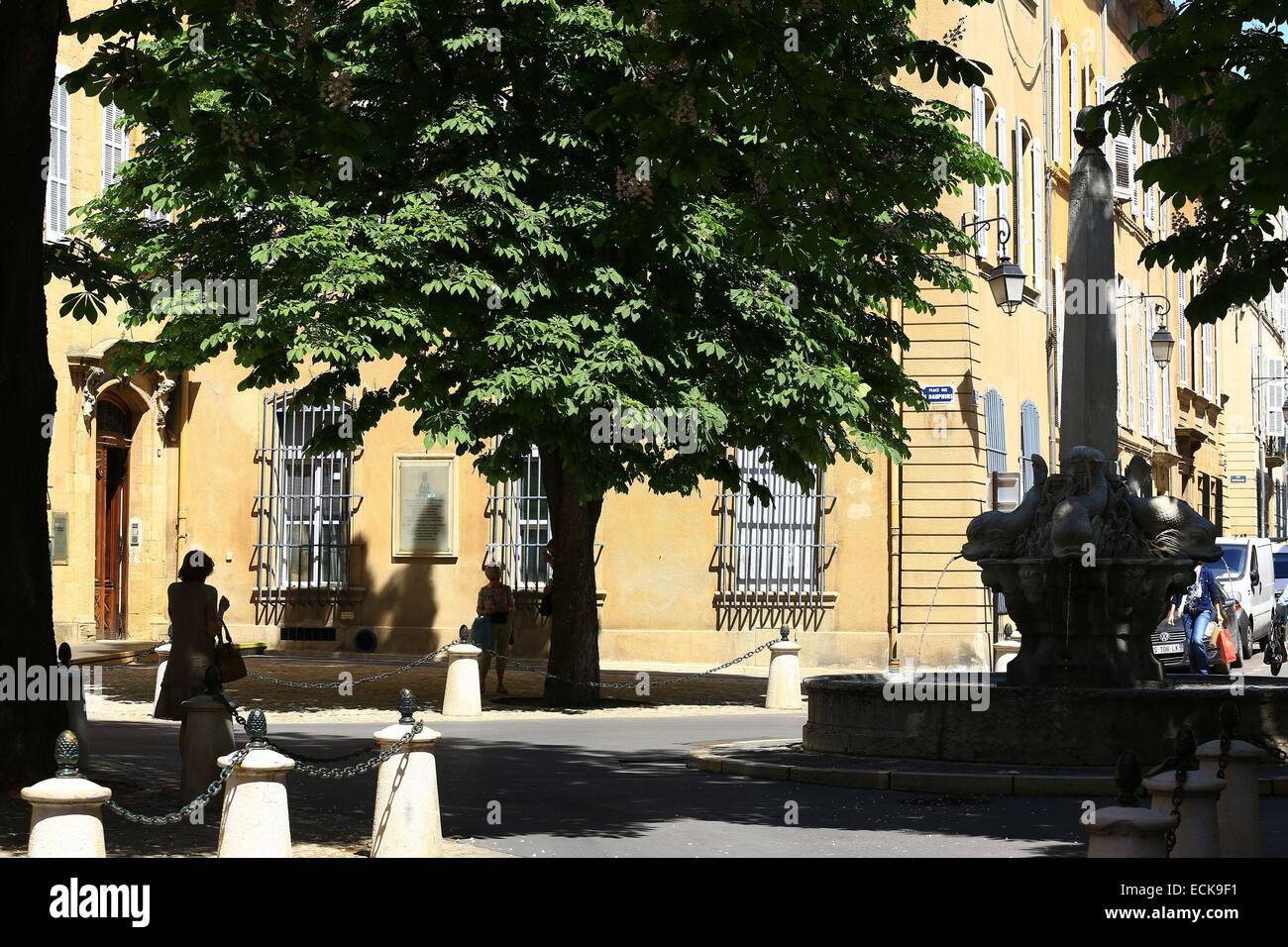 France, Bouches du Rhone, Aix en Provence, Mazarin district, fountain ...