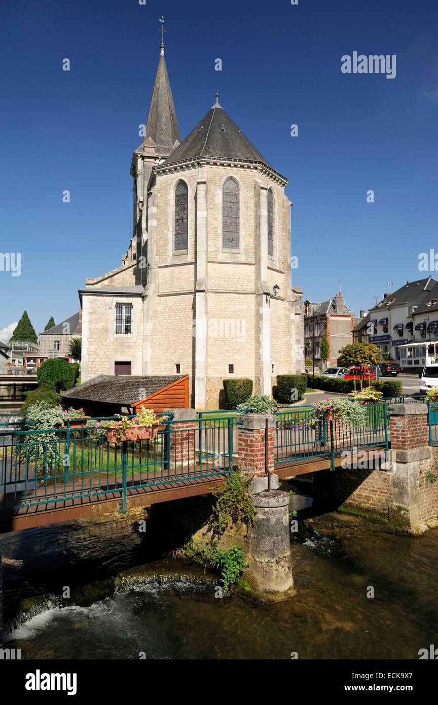 France, Ardennes, Signy l'Abbaye, church Saint Michel with bridge ...