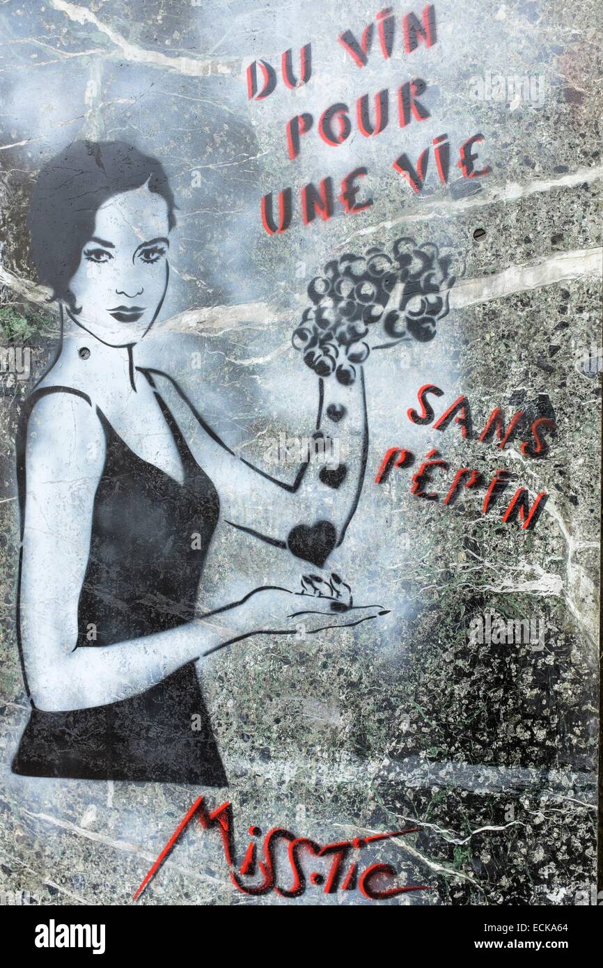 France, Paris, Butte-aux-Cailles district, street stencils by the ...