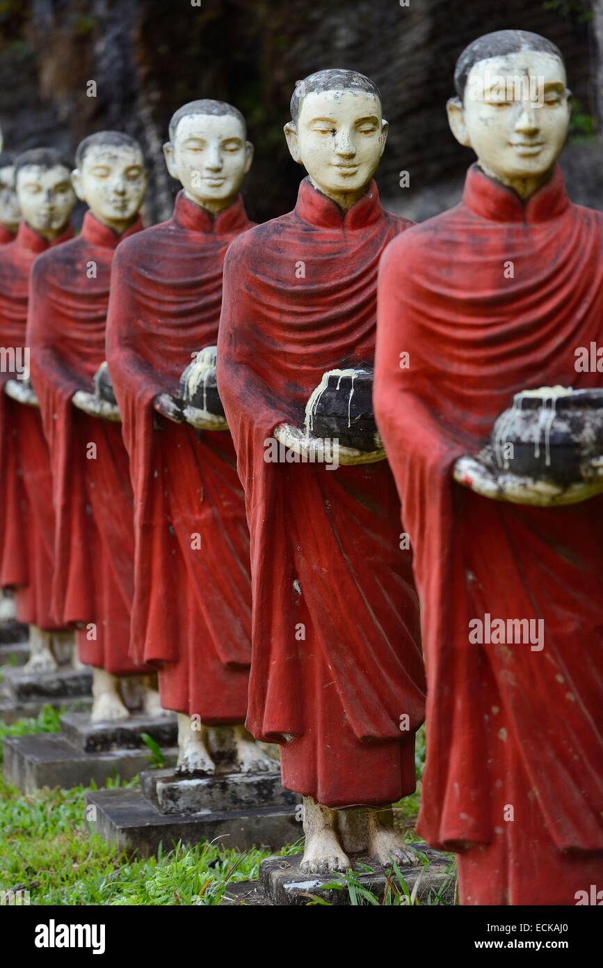 Myanmar (Burma), Kayin (Karen) State, Hpa-An surroundings, Monk statues ...