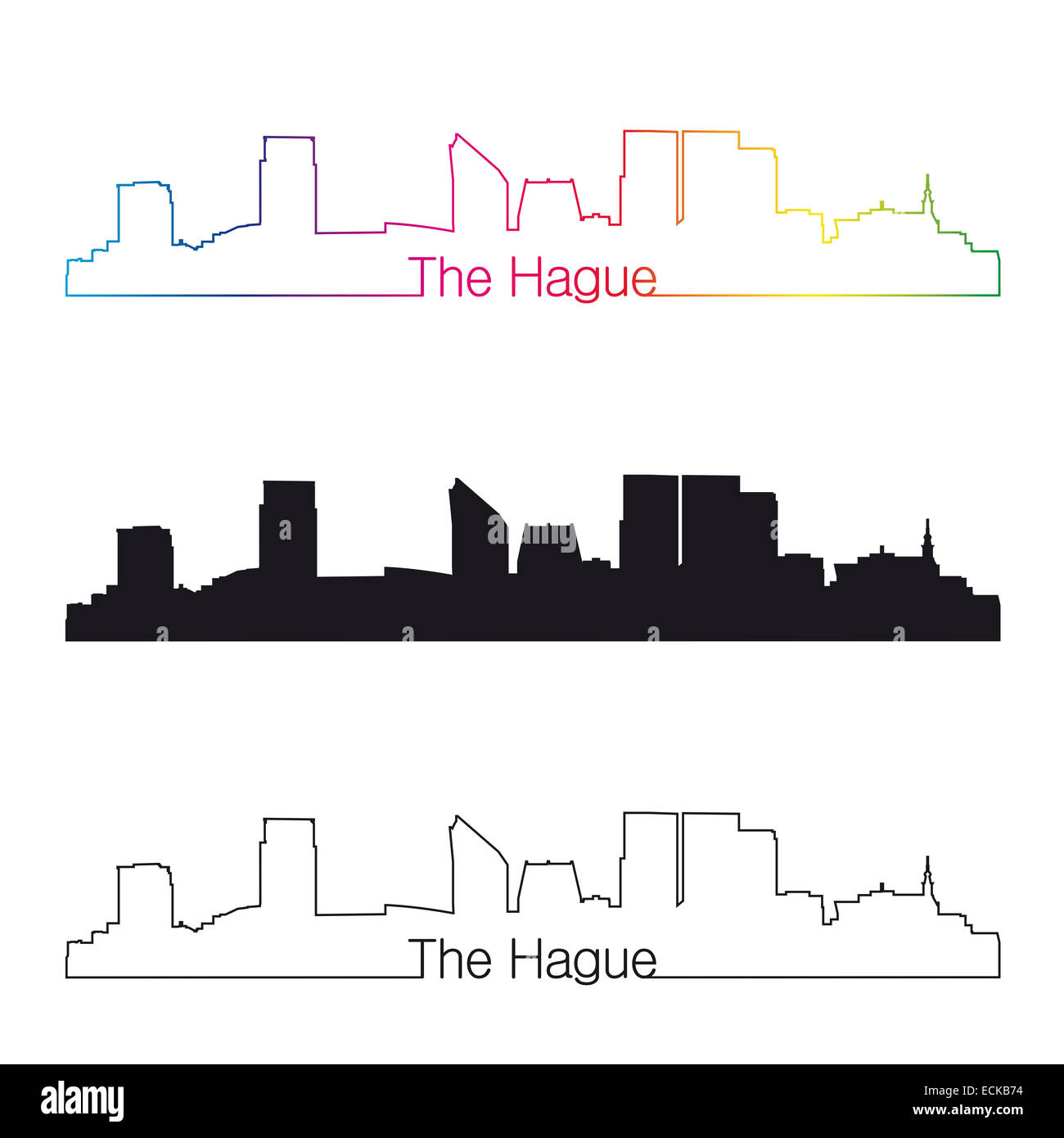 The Hague skyline linear style with rainbow Stock Photo - Alamy