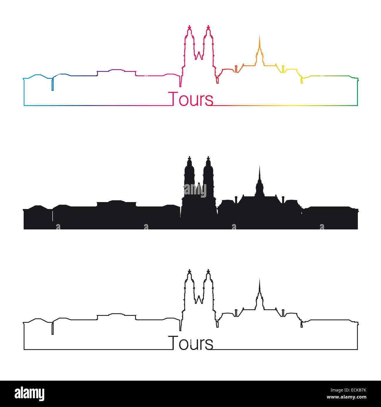 Tours skyline linear style with rainbow Stock Photo - Alamy