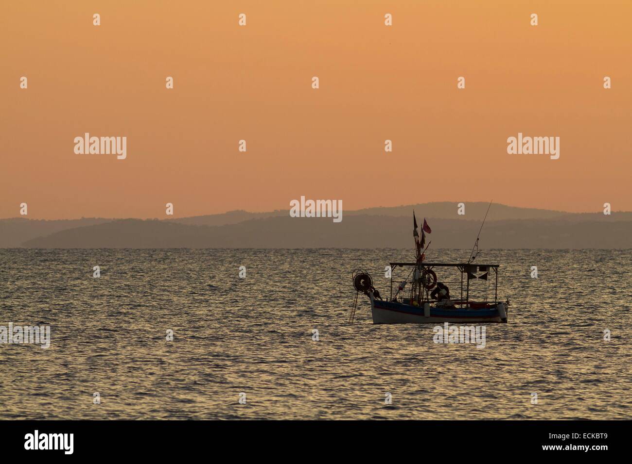 France, Var, Saint Raphael, Pierre Blave's point, fisherman's boat ...