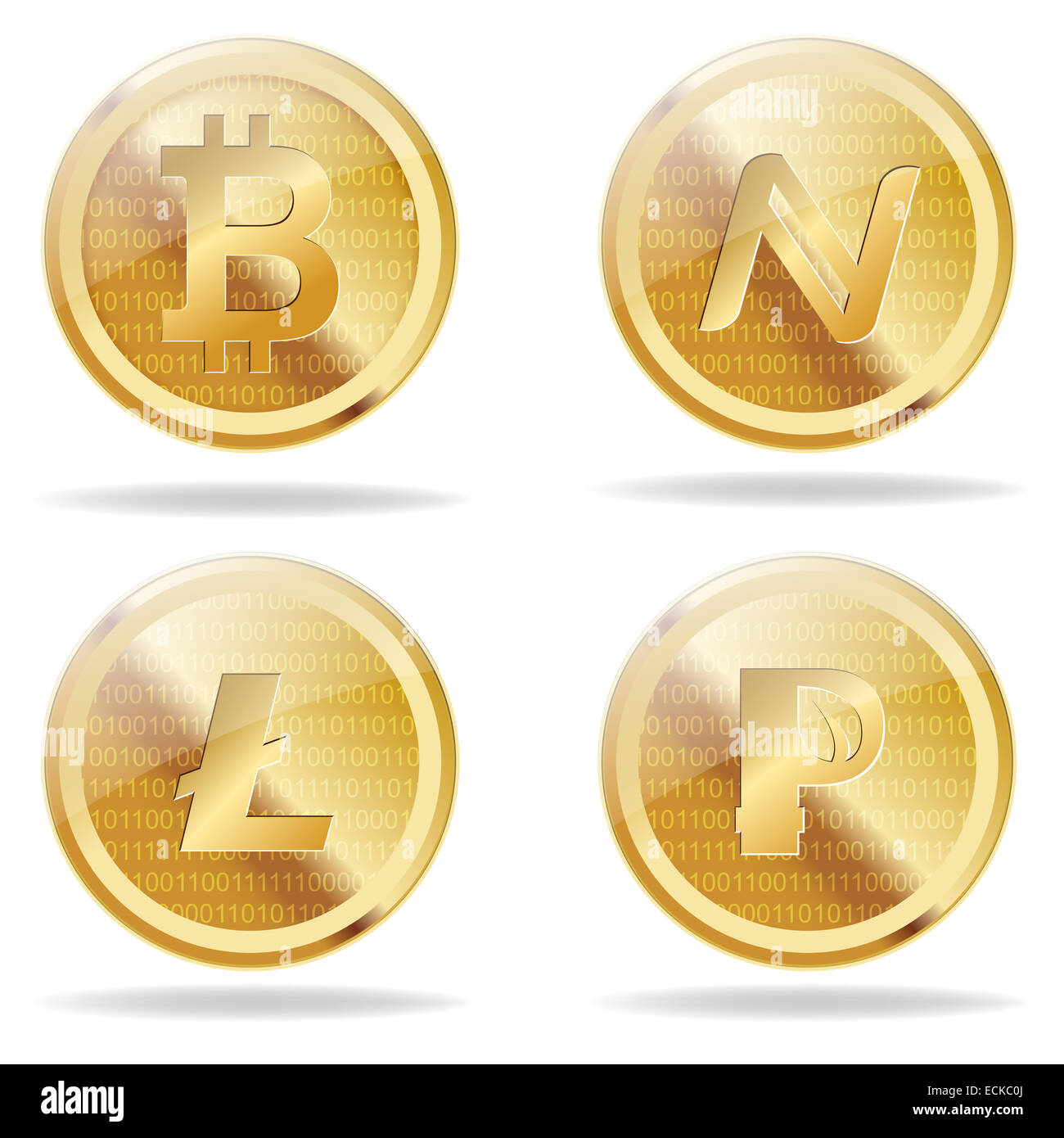 Raster Virtual Coins Icons on White Background Stock Photo - Alamy