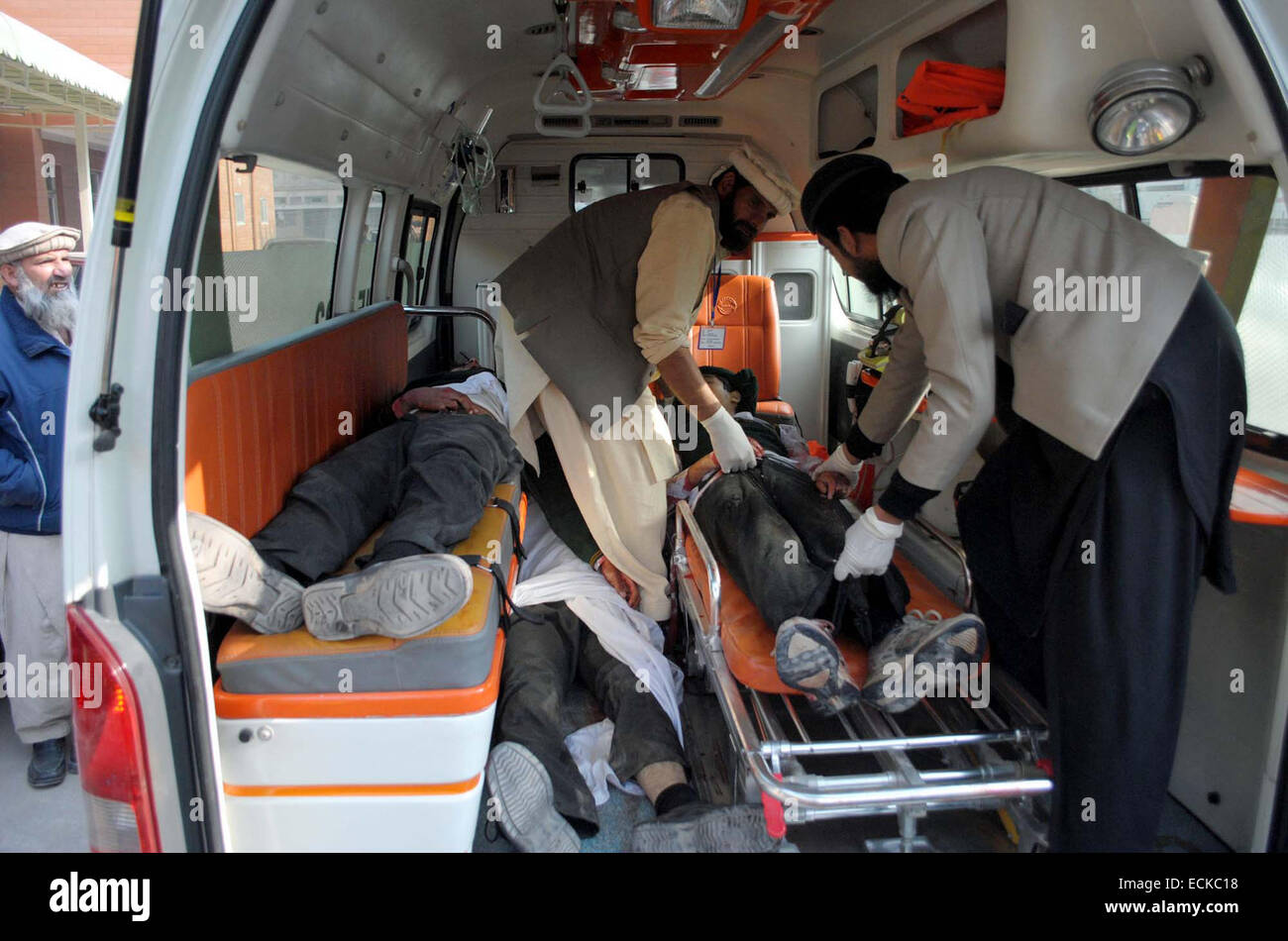 Peshawar, Pakistan. 16th Dec, 2014. Victims of militants attacked an ...