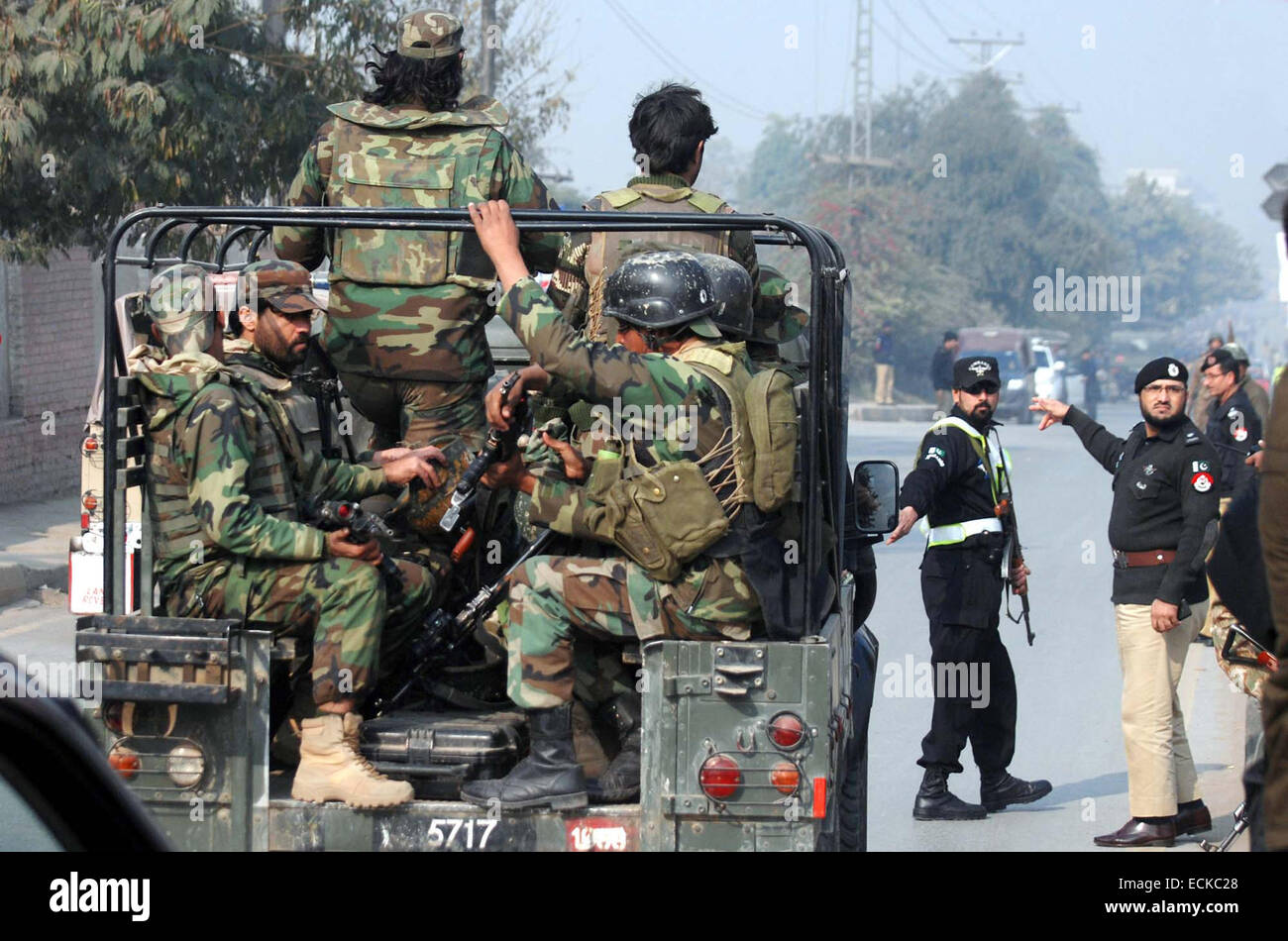 Peshawar, Pakistan. 16th Dec, 2014. Security personnel cordon off venue ...