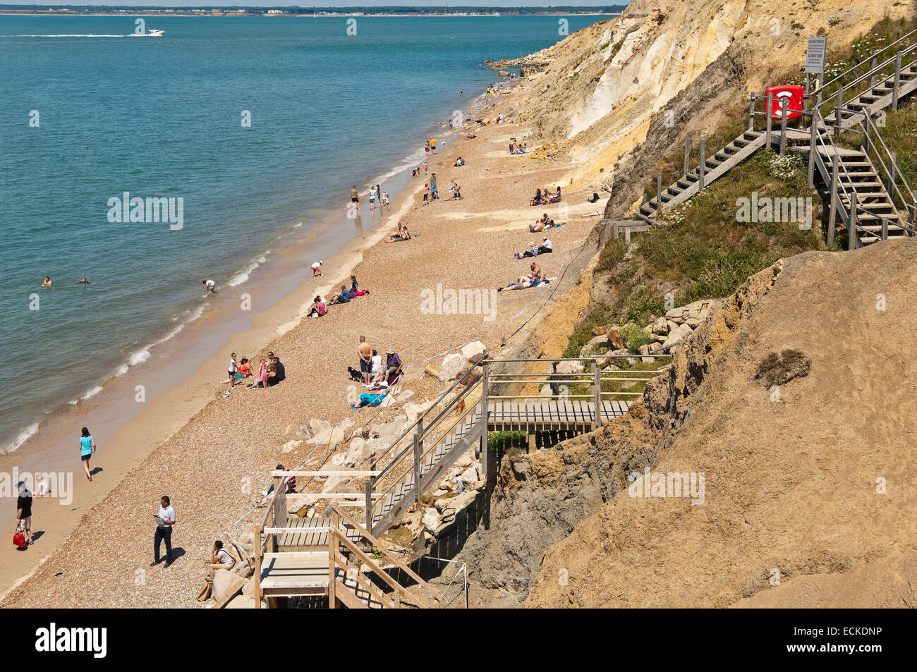 Horizontal aerial view of tourists on the beach at Alum Bay in the Isle ...