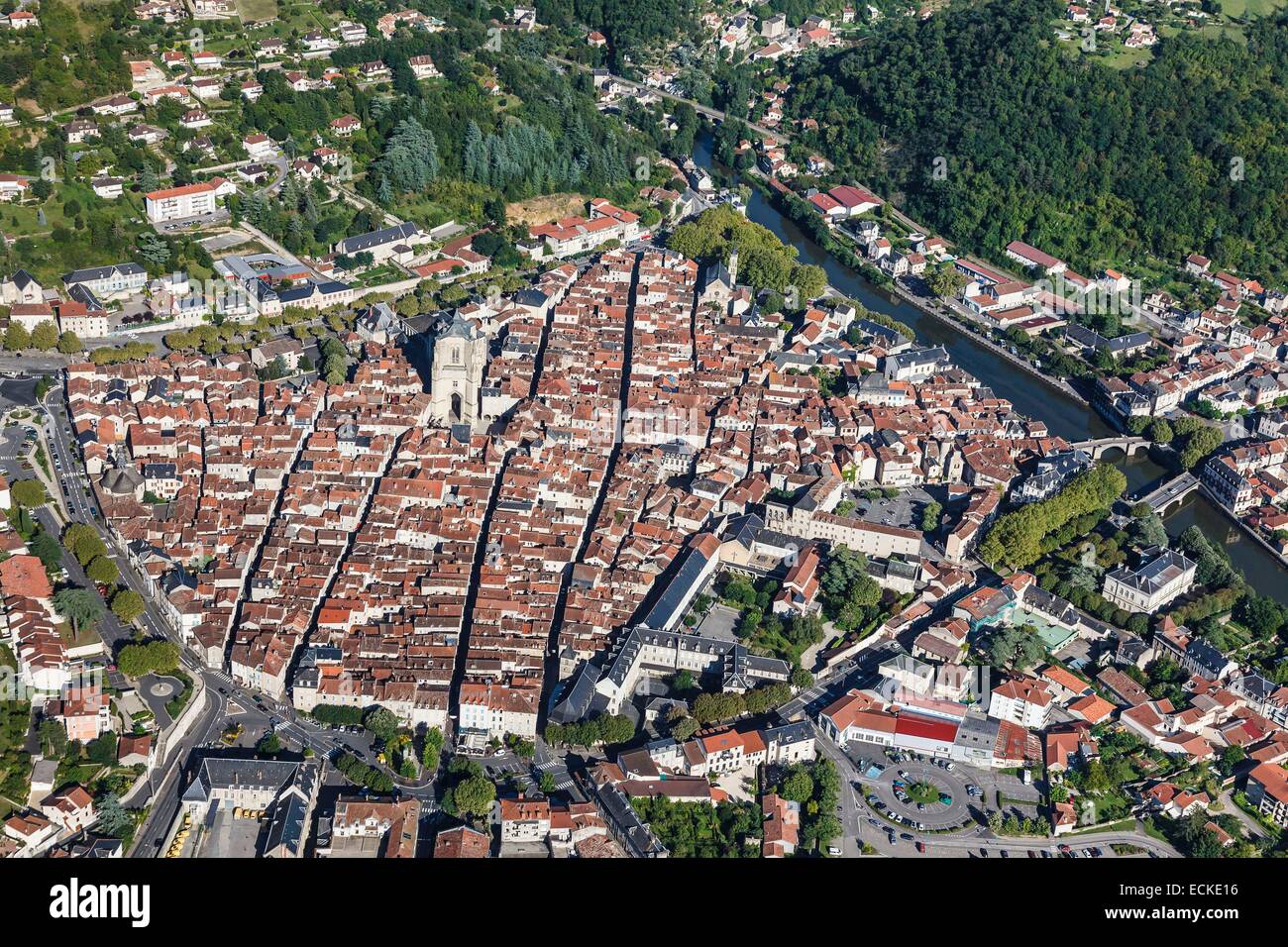 France, Aveyron, Villefranche de Rouergue, the town on the Aveyron ...