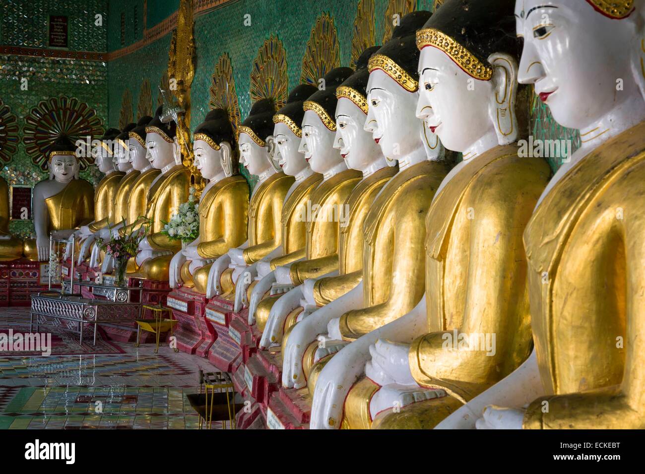 Myanmar (Burma), Sagaing Division, Sagaing, U Min Thonze Pagoda, Row of ...