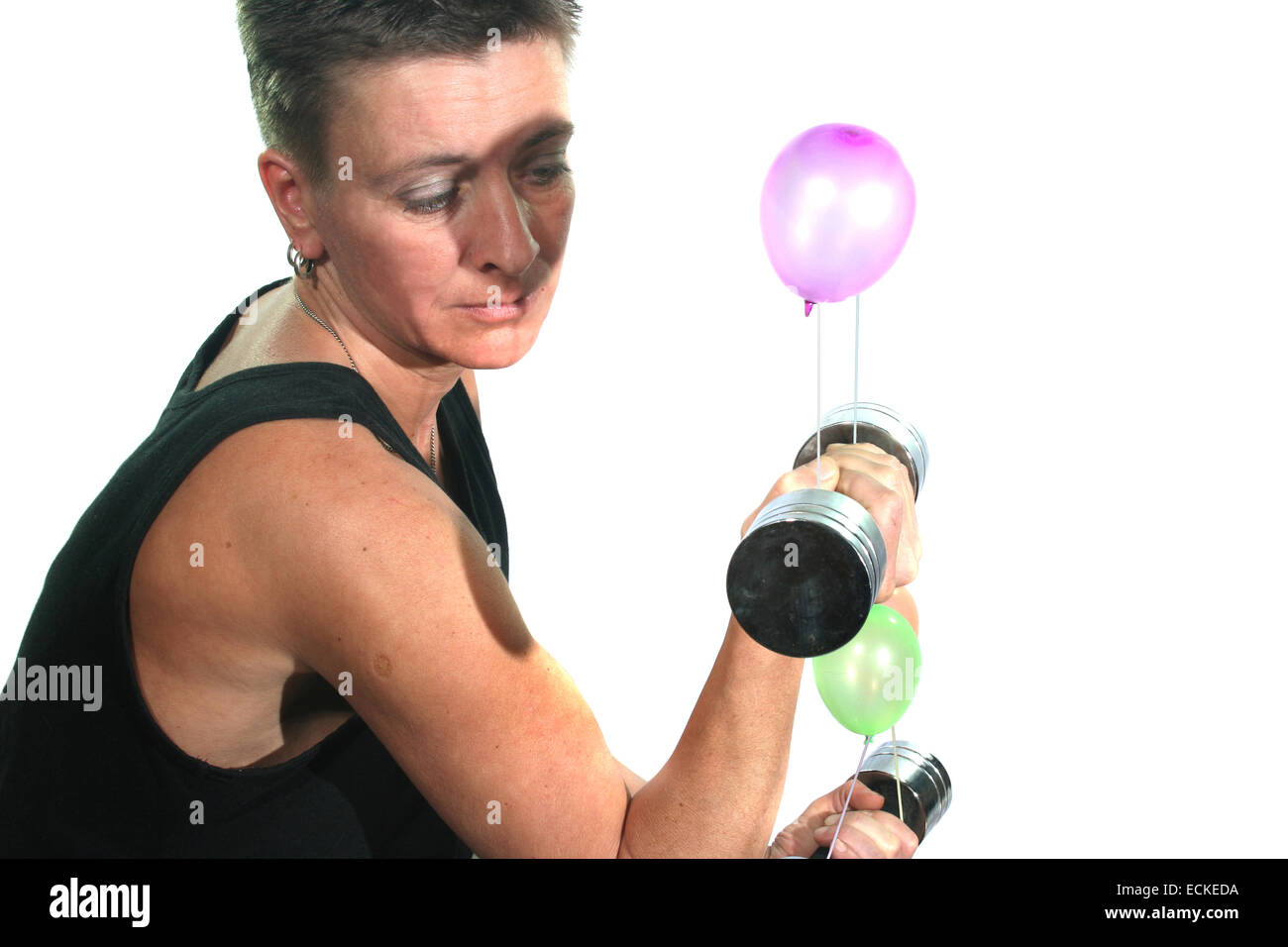 strength training with aerial balloons in the dumbbells Stock Photo - Alamy