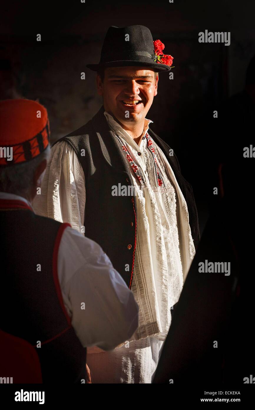 Croatia, Dalmatia, Dalmatian Coast, Sibenik, portrait of a man dressed ...