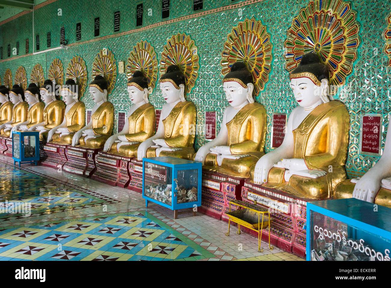 Myanmar (Burma), Sagaing Division, Sagaing, U Min Thonze Pagoda, Row of ...