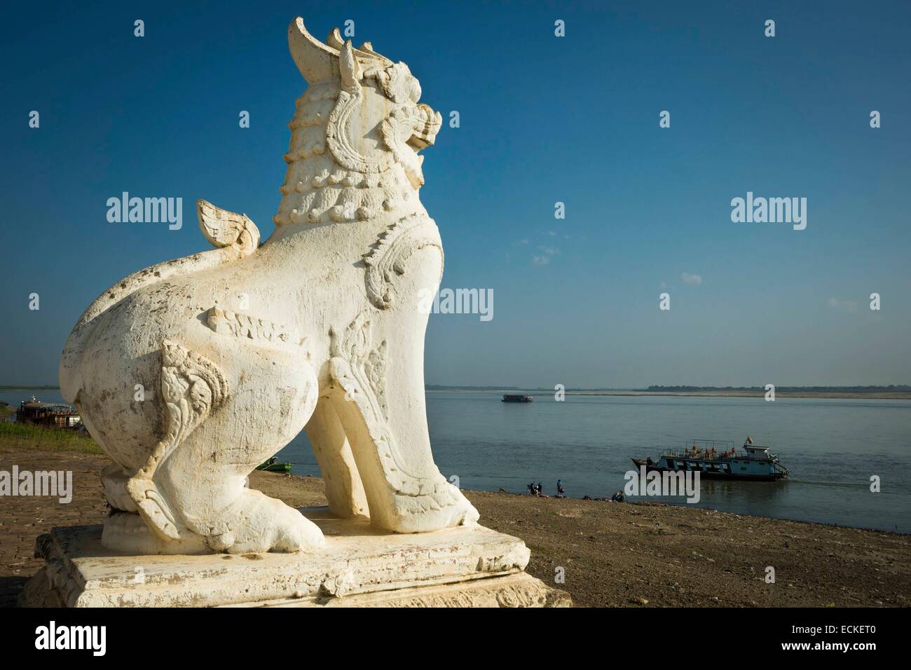 Myanmar (Burma), Sagaing Division, Mingun, Chinthe Near Ayerwaddy River ...