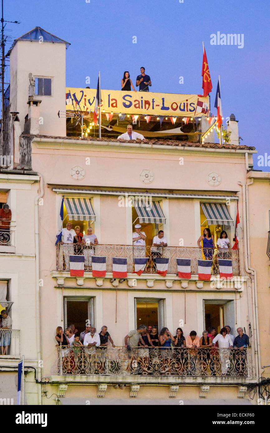 France, Herault, Sete, Festival of Saint Louis, Royal Canal, spectators ...