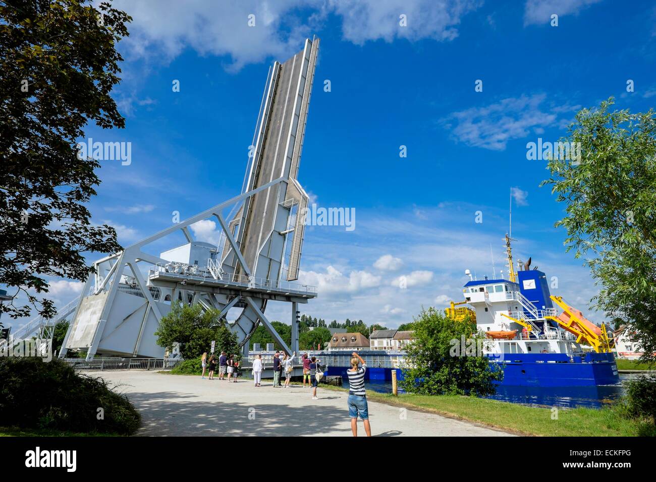 France, Calvados, Benouville, Benouville Bridge or Pegasus Bridge over ...