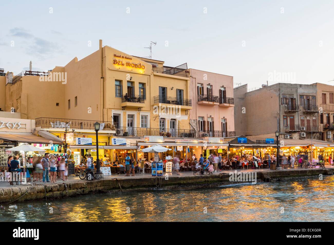 Greece, Crete north, the city of Hania (Chania), the Venetian harbor ...