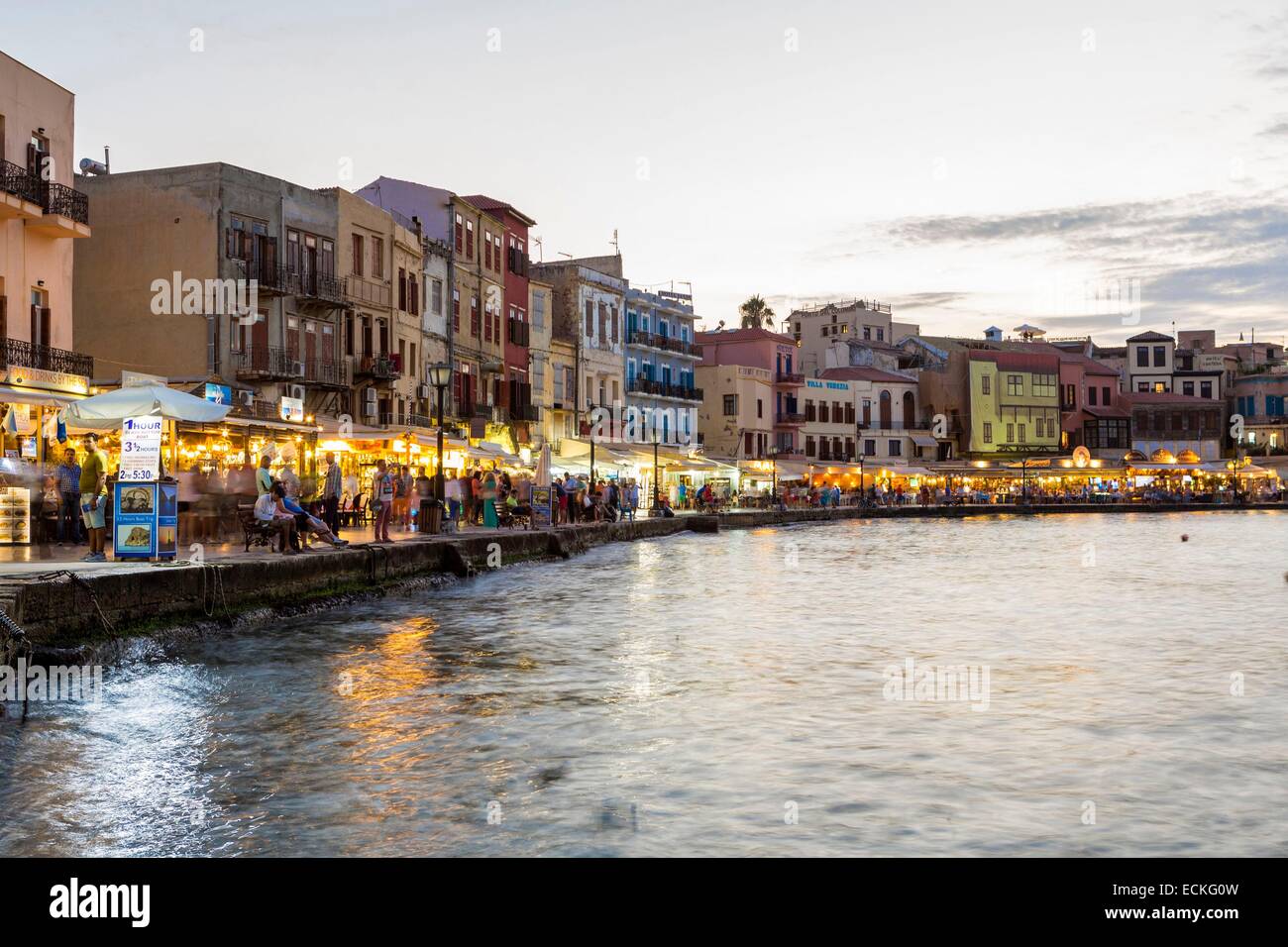 Greece, Crete north, the city of Hania (Chania), the Venetian harbor ...