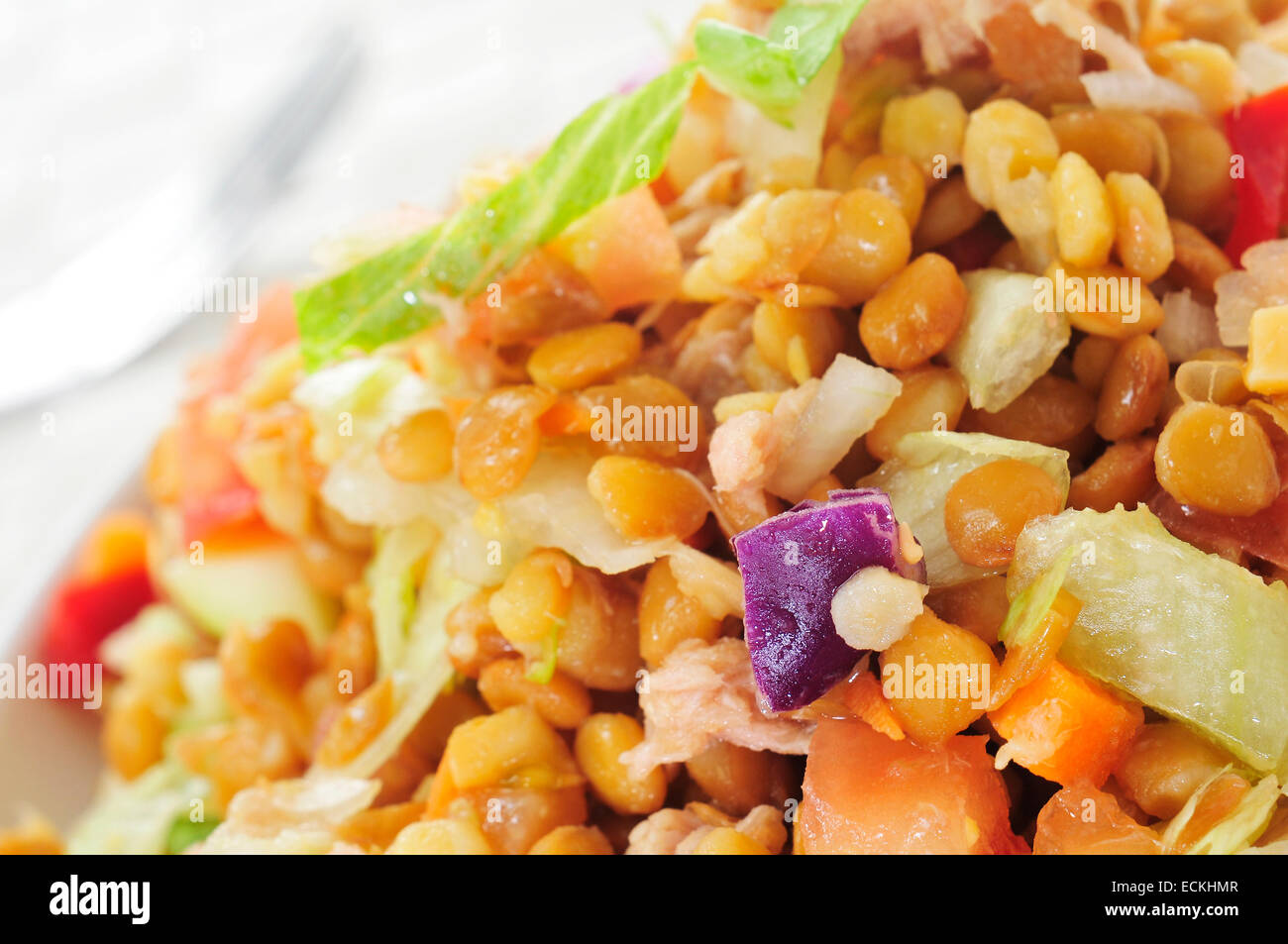 closeup of a plate with refreshing lentil salad Stock Photo - Alamy