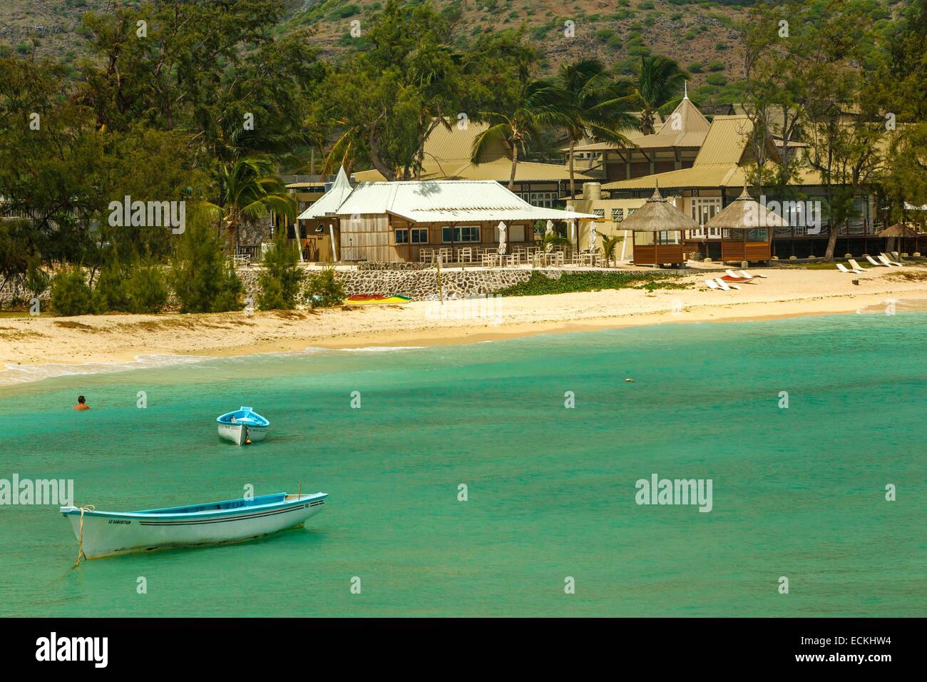 Mauritius, Rodrigues Island, Pointe Coton, horizontal view of a luxury ...