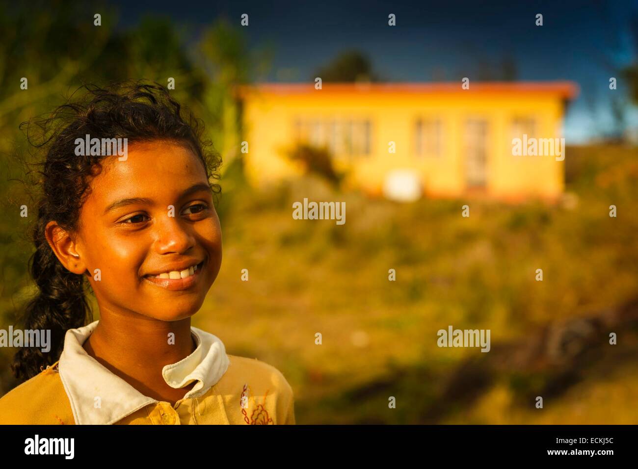 Mauritius, Rodrigues Island, Mourouk, portrait of a young creole girl ...