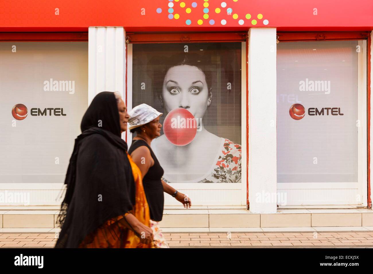 Mauritius, Rodrigues Island, Port Mathurin, horizontal view of women ...