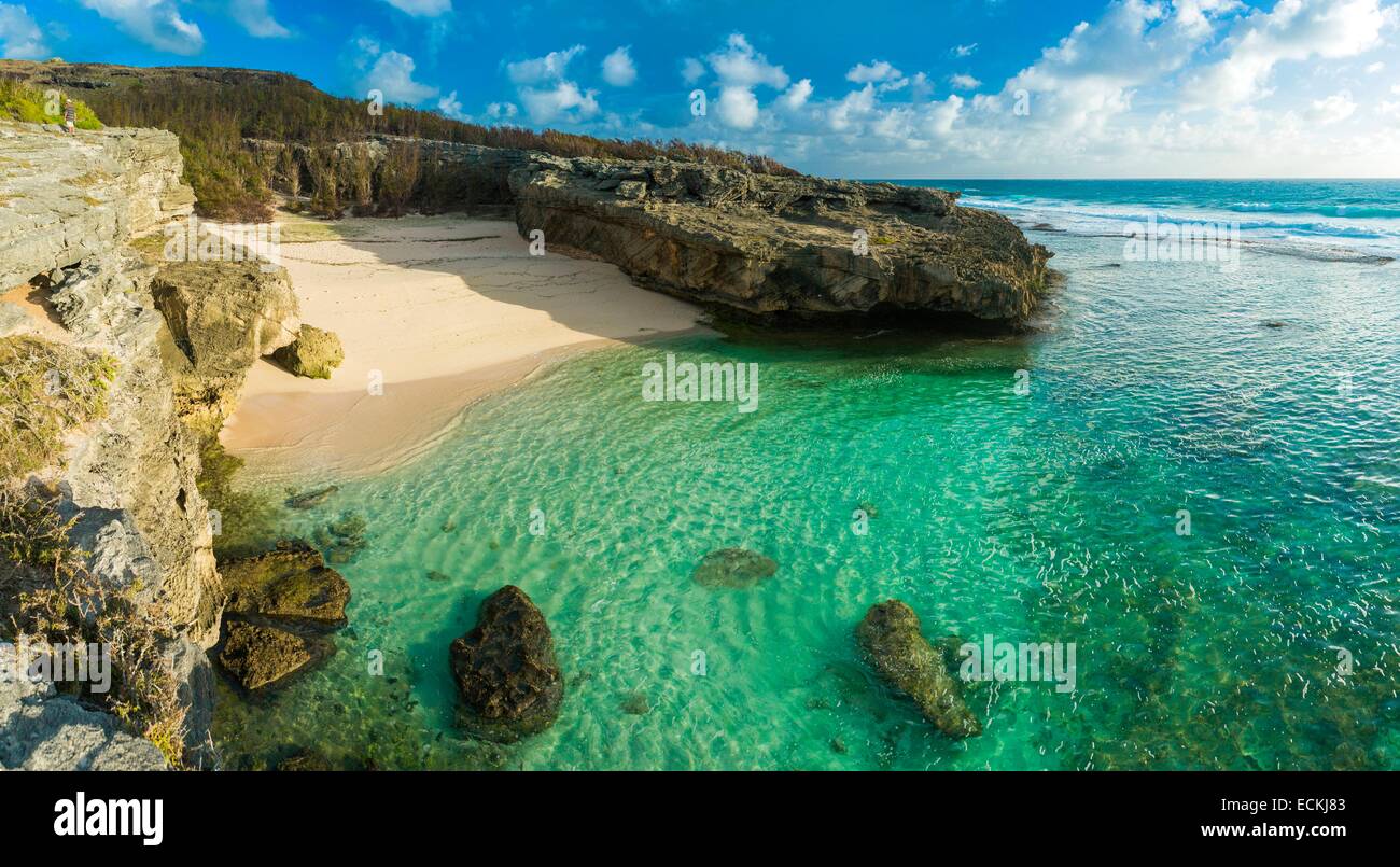 Mauritius, Rodrigues Island, Trou Argent, panoramic view of a cove with ...