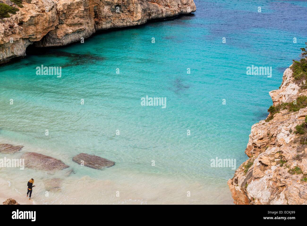 Spain, Balearic Islands, Majorca, Santanyi, Calo des Moro Beach Stock ...