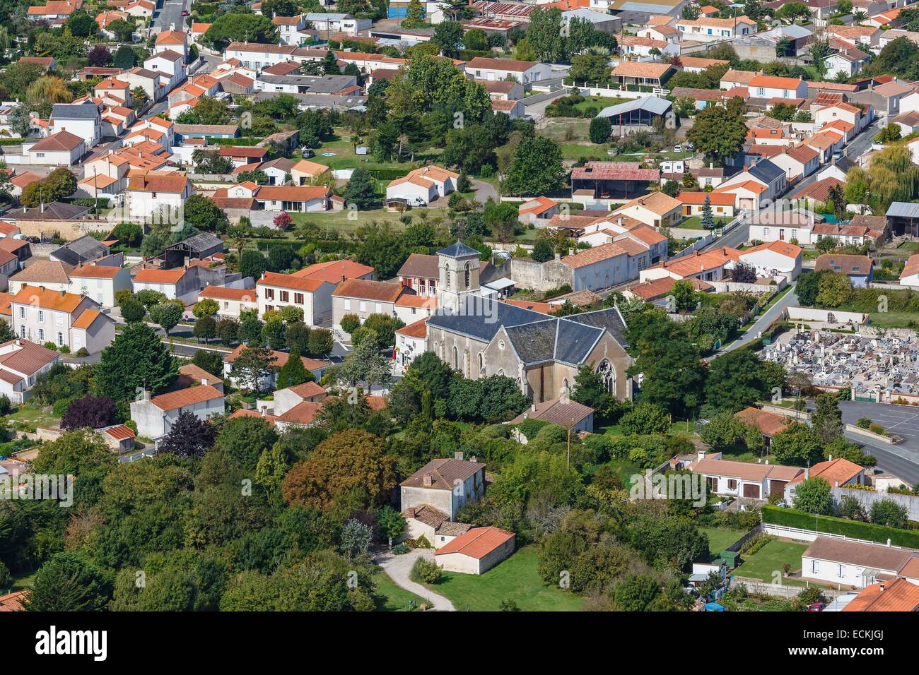 France, Vendee, Grues, the village and the church (aerial view Stock ...