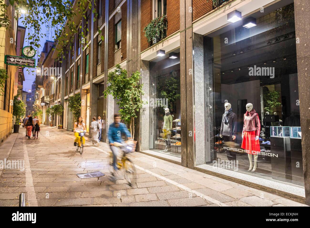 Italy, Lombardy, Milan, via Della Spiga street, shop Porsche Design ...