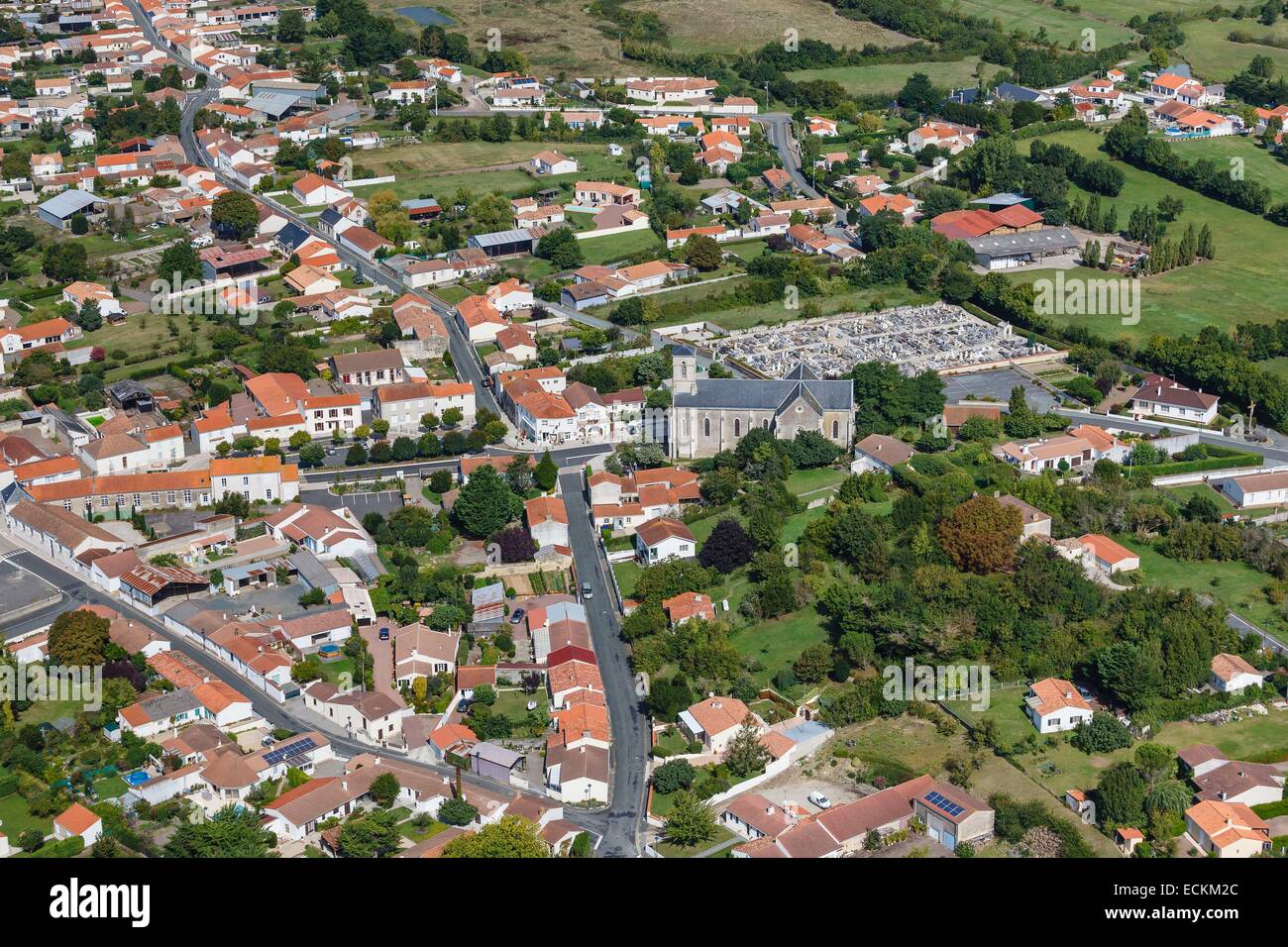 France, Vendee, Grues, the village and the church (aerial view Stock ...