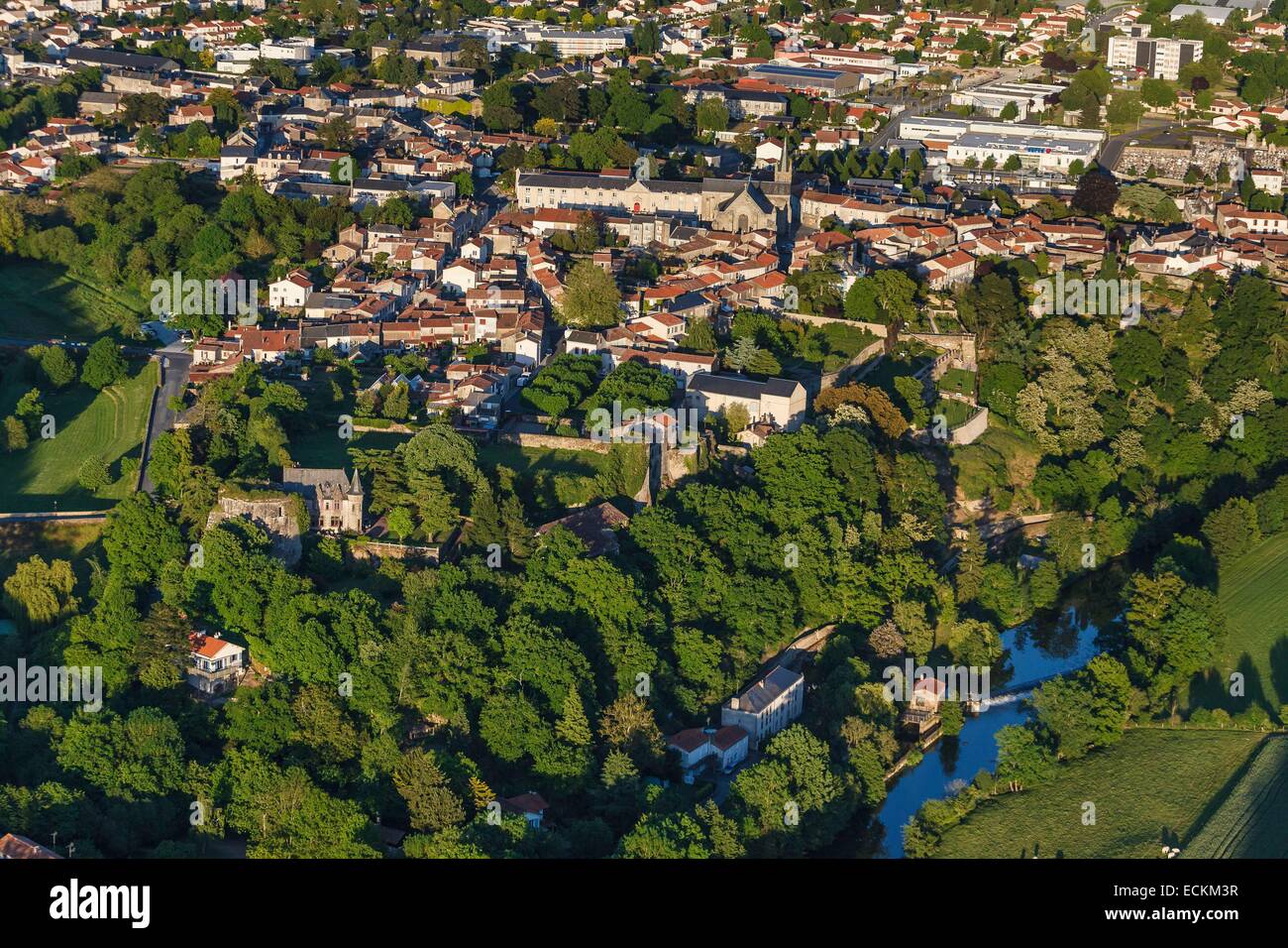 France, Vendee, Mortagne sur Sevre, the castle and the village near the ...
