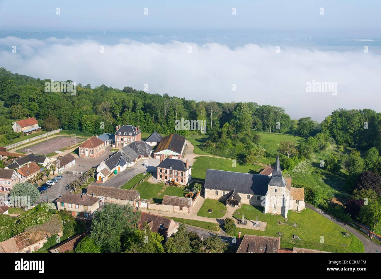 France, Eure, Venables, village overlooking the Seine (aerial view ...