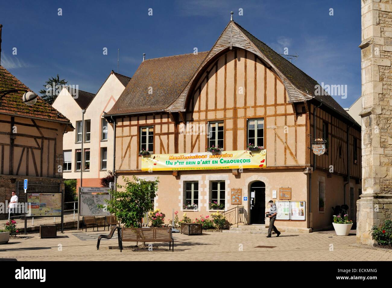 France, Aube, Chaource, tourist office on a pedestrian square Stock ...