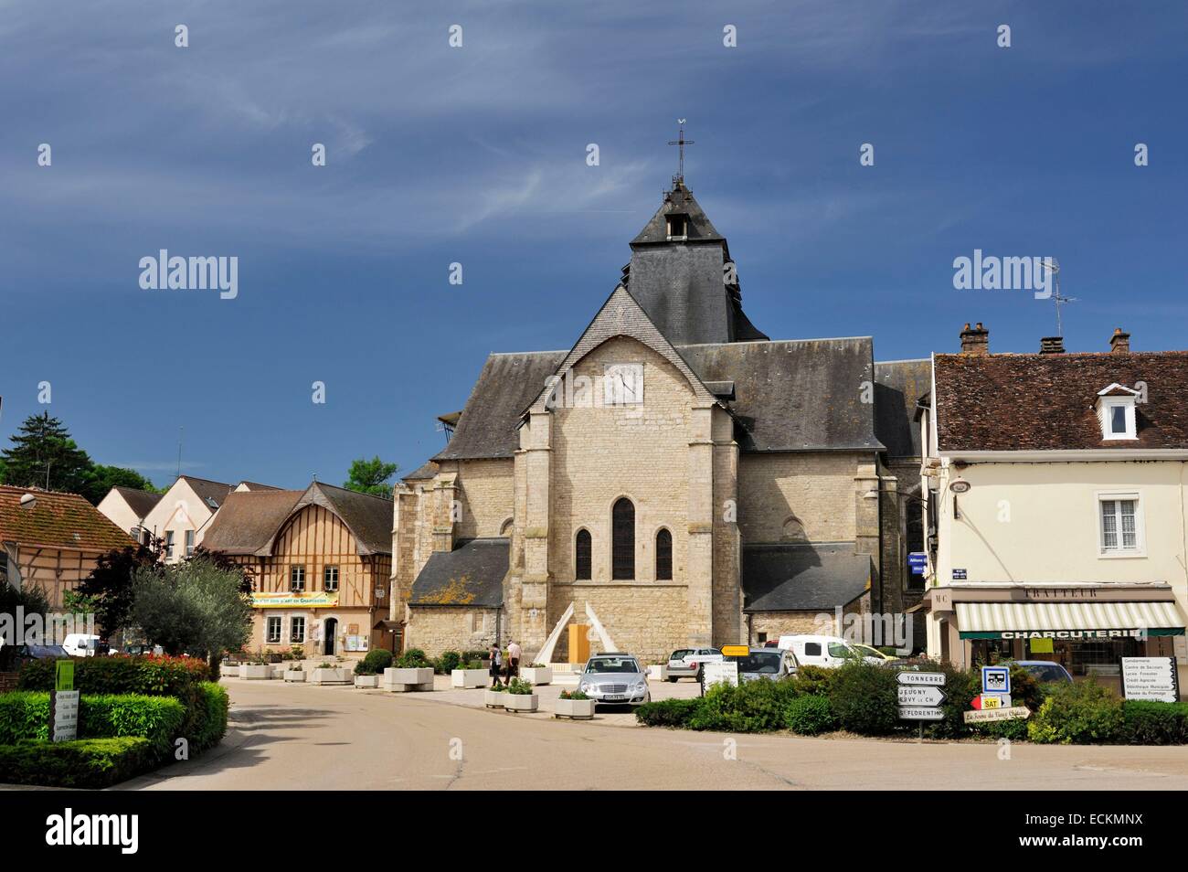 France, Aube, Chaource, Saint Jean Baptiste church and tourist office ...