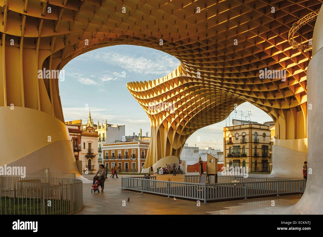 Spain, Andalusia, Seville, modern metal structure in a public square at ...