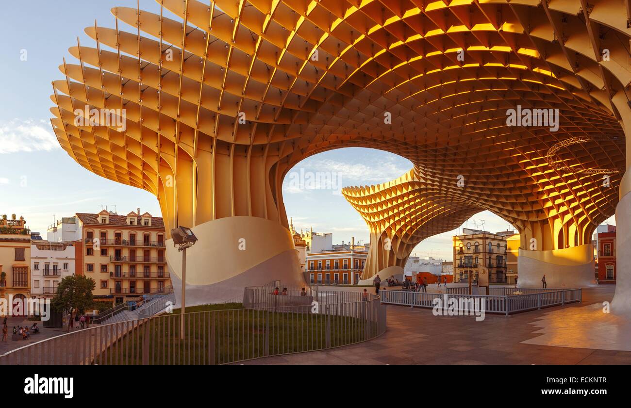 Spain, Andalusia, Seville, modern metal structure in a public square at ...