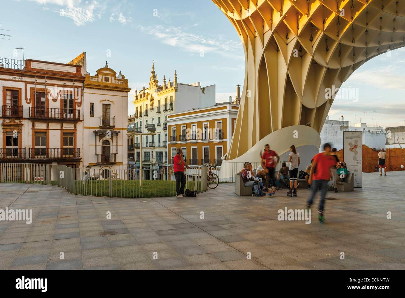 Spain, Andalusia, Seville, modern metal structure in a public square at ...